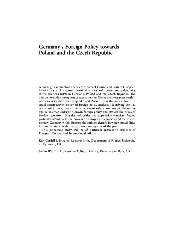 (PDF) Germany's Foreign Policy Towards Poland and the Czech Republic