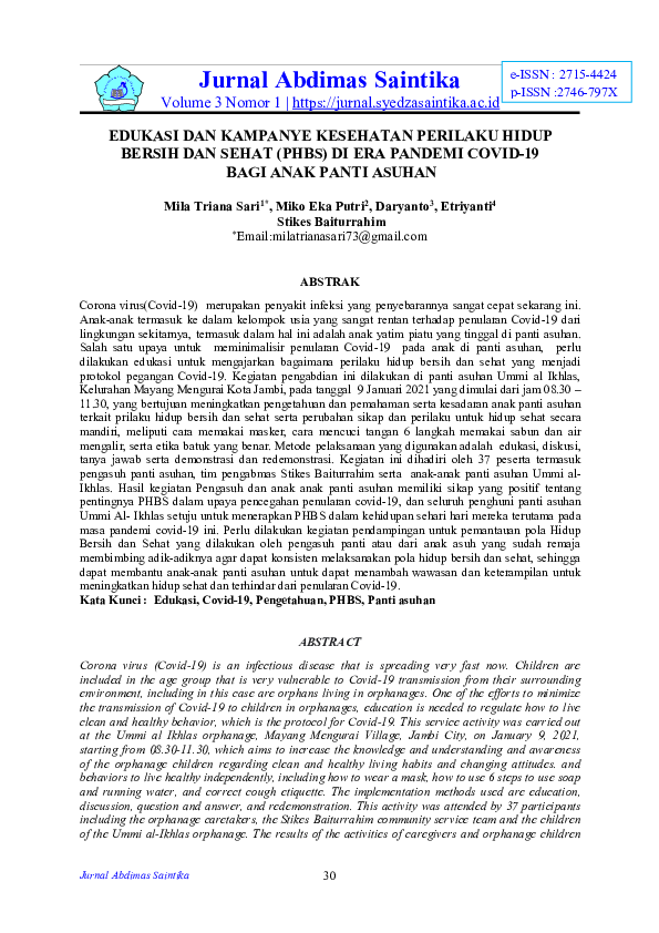 (PDF) Edukasi Dan Kampanye Kesehatan Perilaku Hidup Bersih Dan Sehat (PHBS) DI Era Pandemi COVID ...
