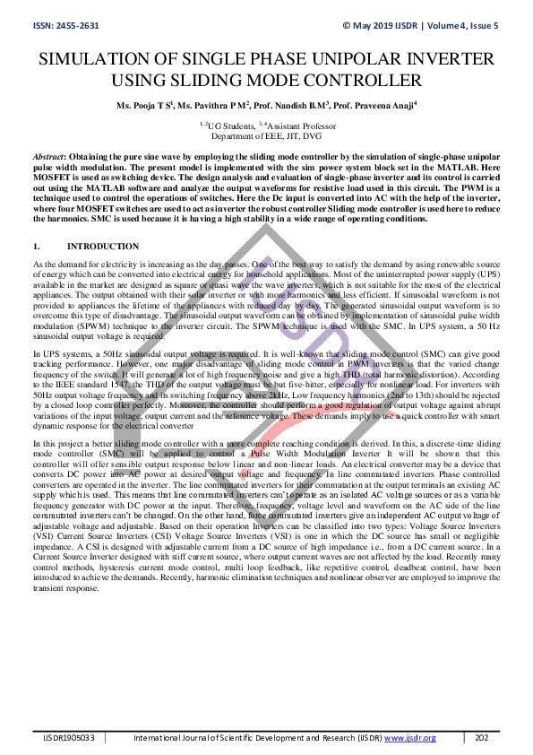 Pdf Simulation Of Single Phase Unipolar Inverter Using Sliding Mode Controller