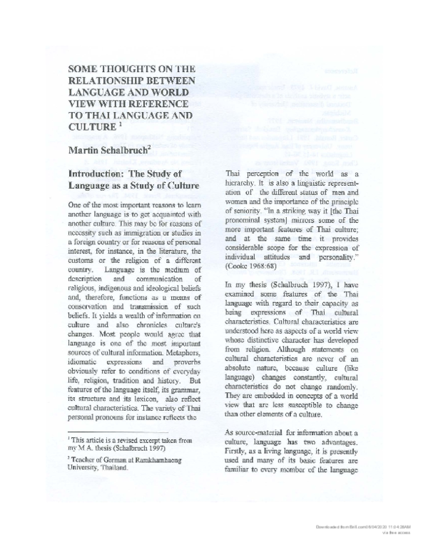 (PDF) Some Thoughts on the Relationship Between Language and World View ...