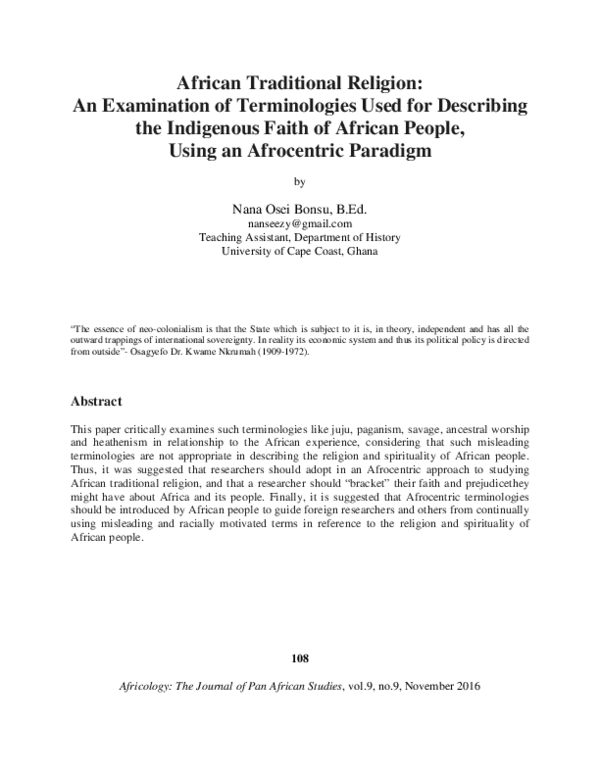 (PDF) African Traditional Religion: An Examination of Terminologies ...