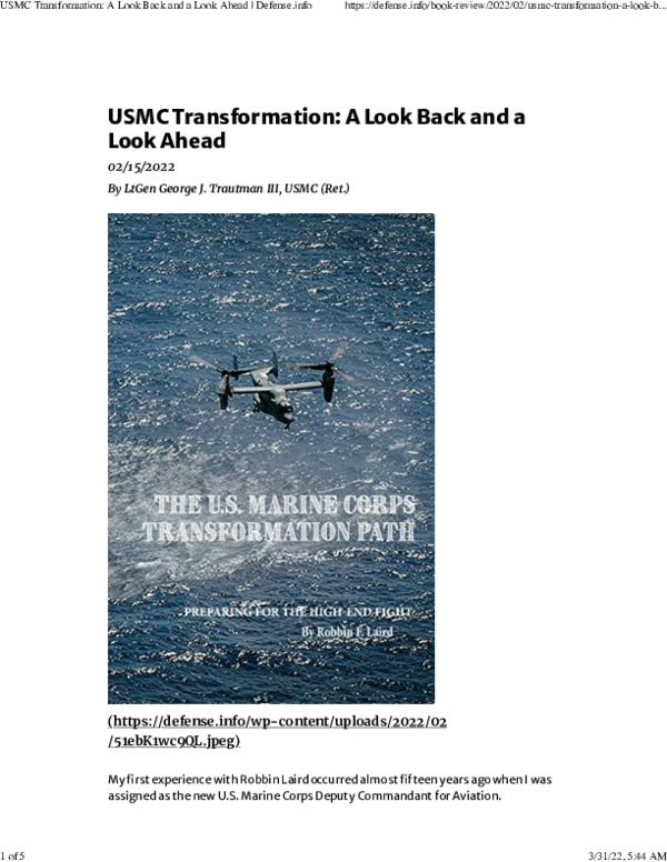 (PDF) USMC Transformation: A Look Back and a Look Ahead