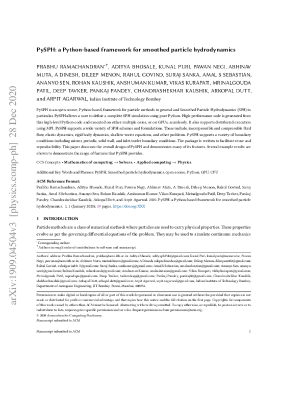 (PDF) PySPH: a Python-based framework for smoothed particle hydrodynamics