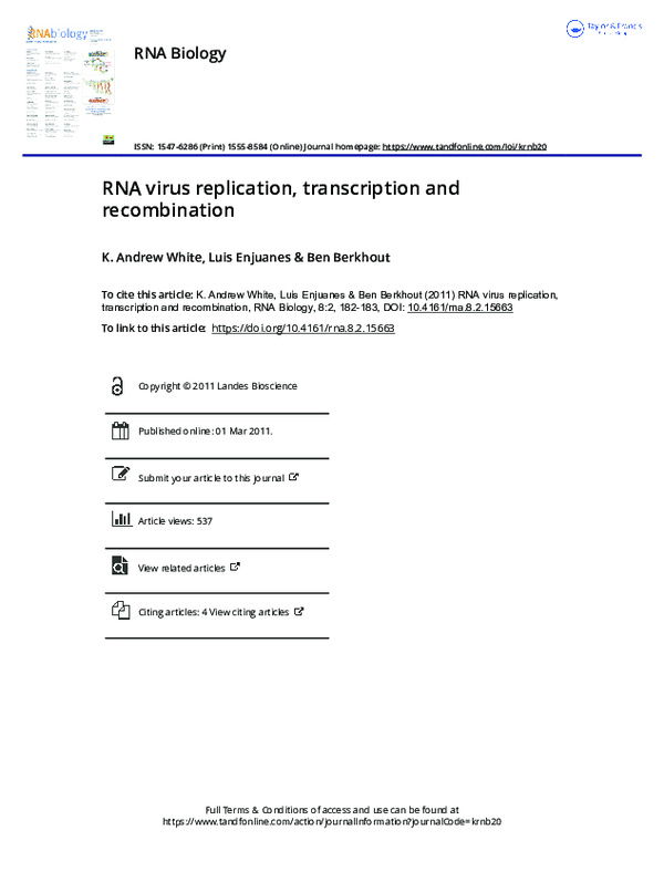 (PDF) RNA virus replication, transcription and recombination