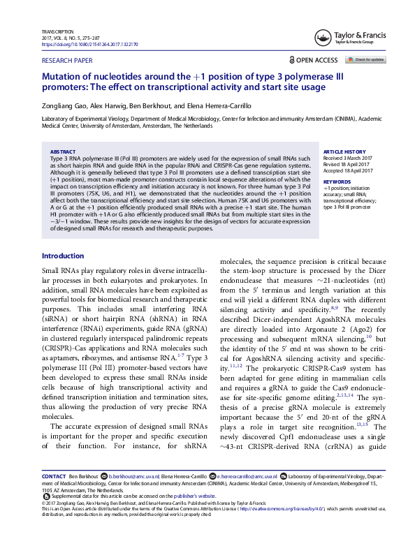 (PDF) Mutation of nucleotides around the +1 position of type 3 ...