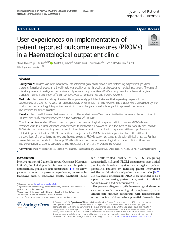 (PDF) User experiences on implementation of patient reported outcome ...