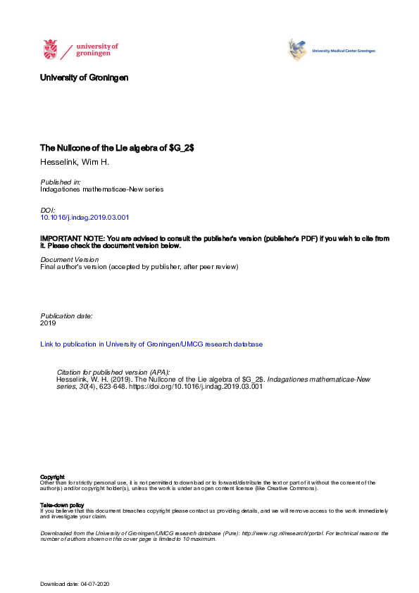 (PDF) The nullcone of the Lie algebra of G2