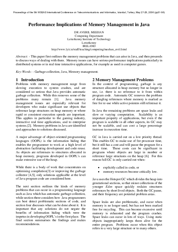 (PDF) Performance implications of memory management in Java