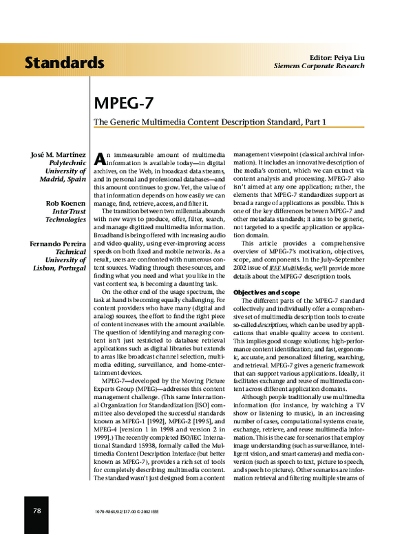 (PDF) MPEG-7: the Generic Multimedia Content Description Standard, Part