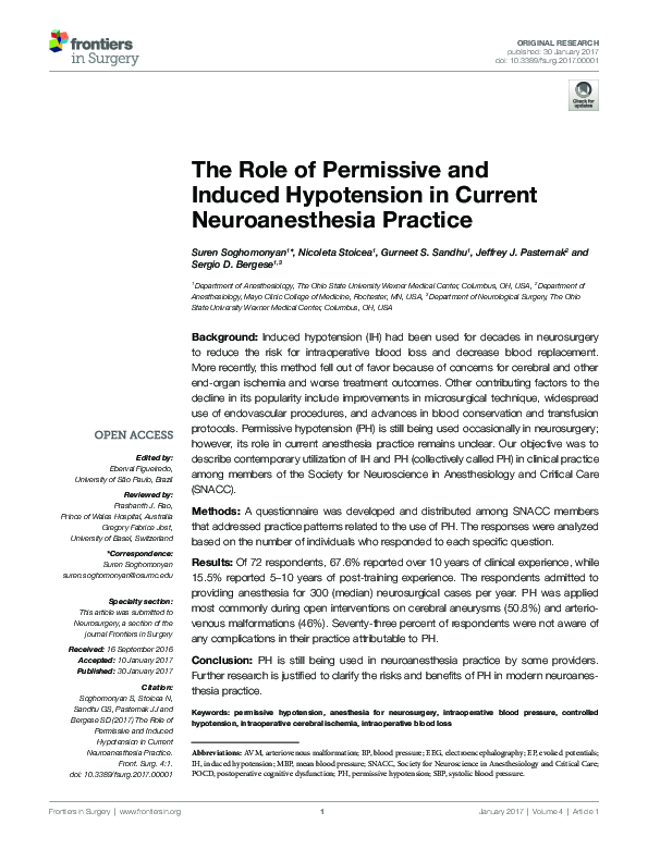 (PDF) The Role of Permissive and Induced Hypotension in Current ...