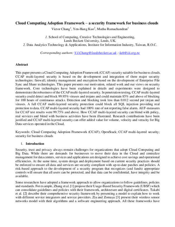 (PDF) Cloud computing adoption framework: A security framework for business clouds