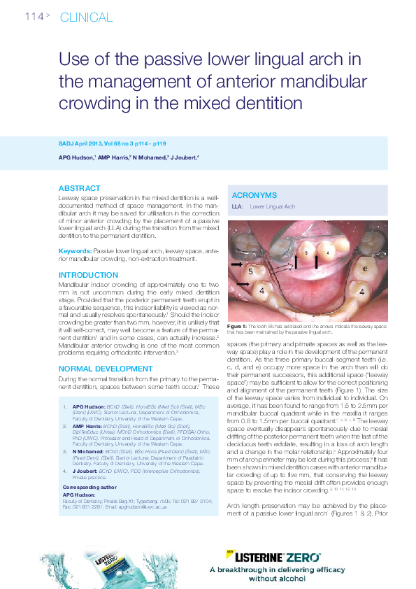 (PDF) Use of the passive lower lingual arch in the management of ...