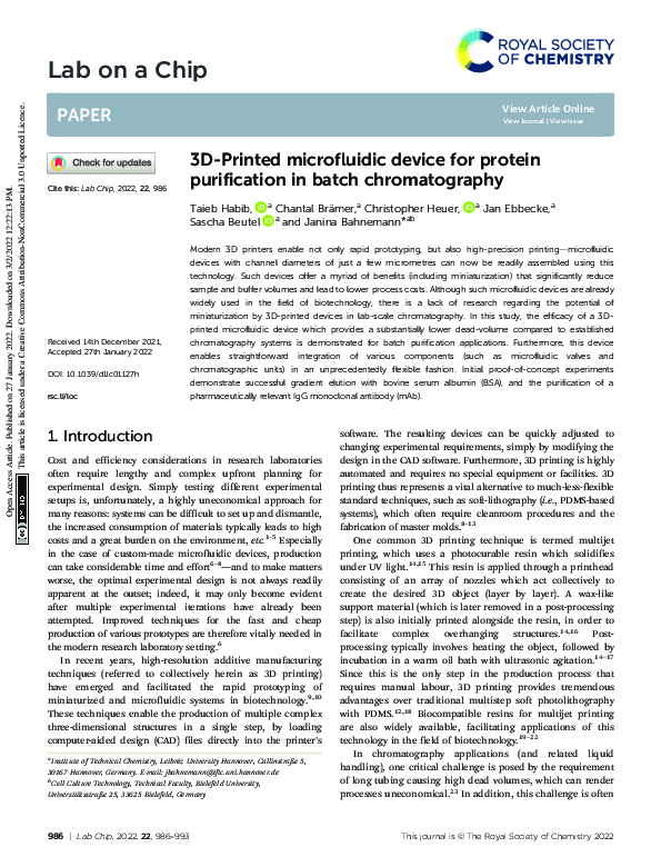 (PDF) 3D-Printed microfluidic device for protein purification in batch chromatography