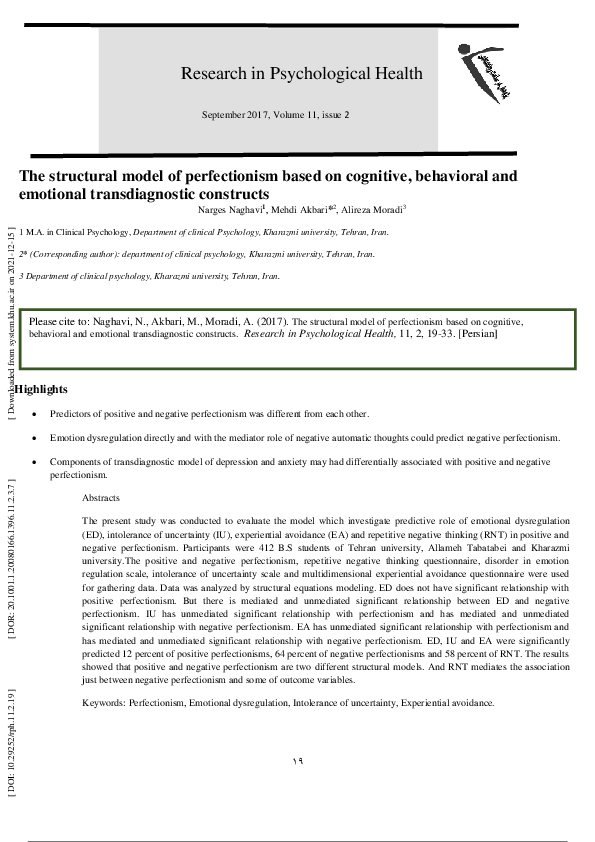 (PDF) The structural model of perfectionism based on cognitive ...