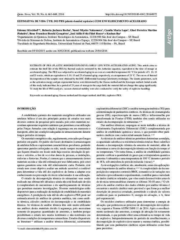 (PDF) Estimate of PBX (Plastic-Bonded Explosive) Shelf Life with ...