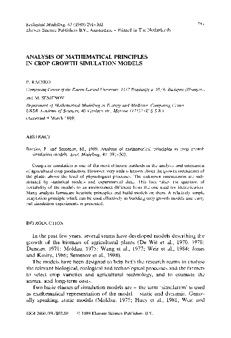Pdf Analysis Of Mathematical Principles In Crop Growth Simulation Models