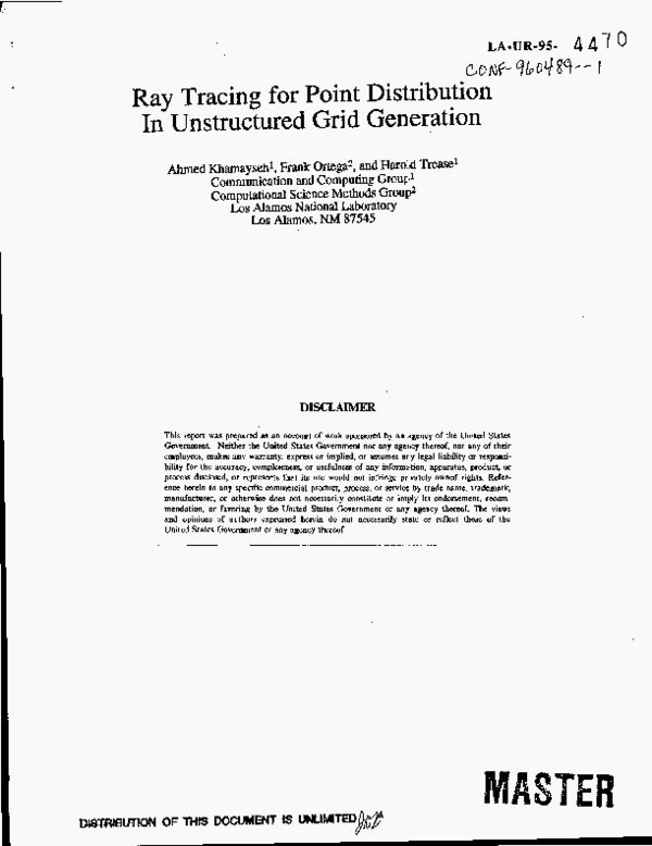 Pdf Ray Tracing For Point Distribution In Unstructured Grid Generation H Trease 