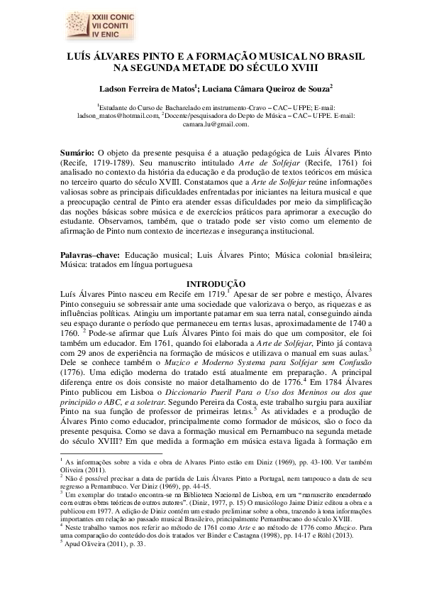 (PDF) Luís Álvares Pinto e a formação musical no Brasil na segunda ...