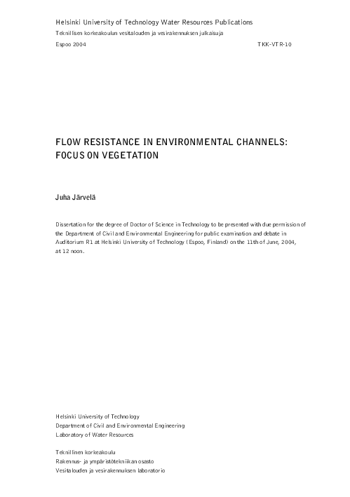 (PDF) Flow resistance in environmental channels: focus on vegetation