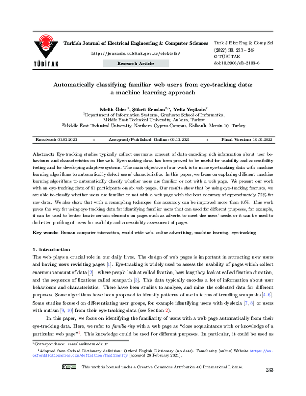 (PDF) Classifying Familiar Web Users From Eye-tracking Data : 1 A Machine Learning Approach