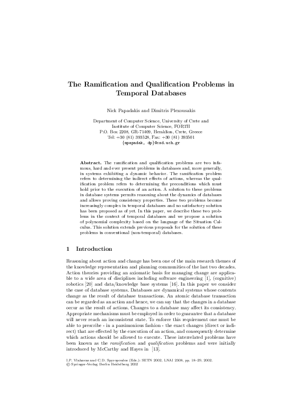 (PDF) The Ramification and Qualification Problems in Temporal Databases | Nikos Papadakis ...