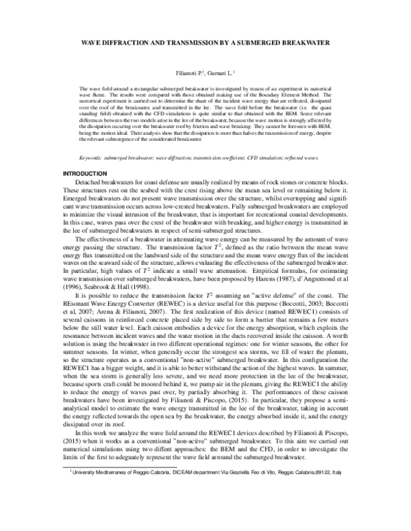 (PDF) Wave Diffraction and Transmission by a Submerged Breakwater