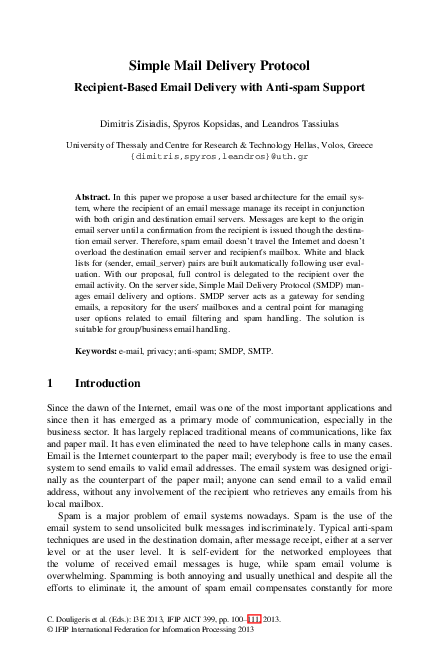 (PDF) Simple Mail Delivery Protocol