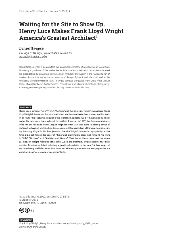 (PDF) Waiting for the Site to Show Up. Henry Luce Makes Frank Lloyd ...