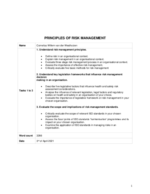 (PDF) Principles of Risk Management