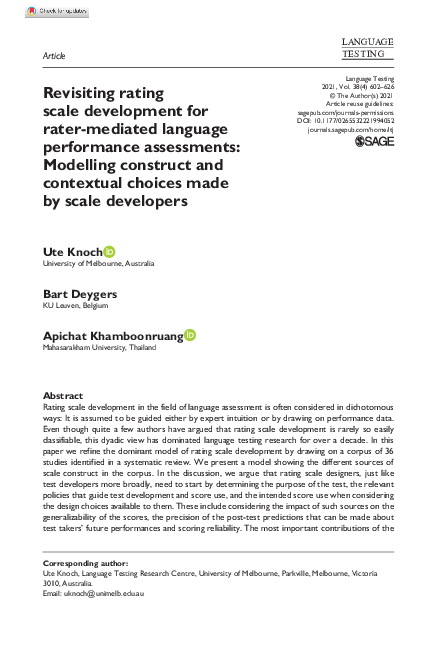 (PDF) Revisiting rating scale development for rater-mediated language performance assessments ...