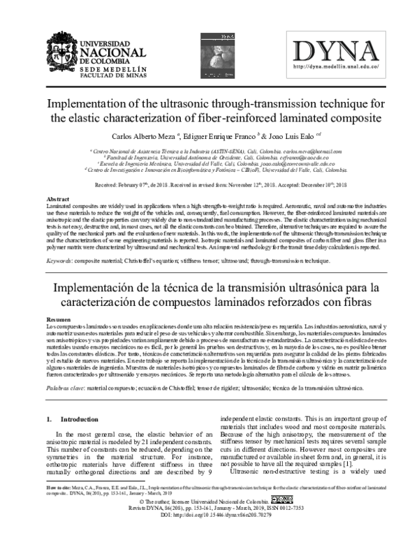 (PDF) Implementation of the ultrasonic through-transmission technique ...