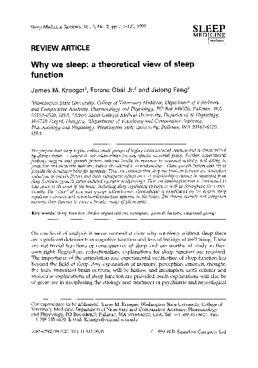 (PDF) Why we sleep: a theoretical view of sleep function
