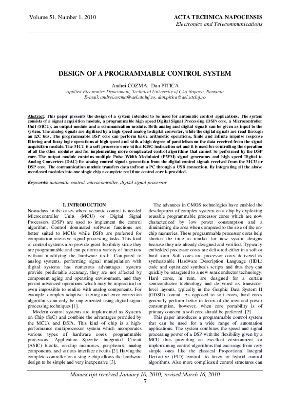 (PDF) Design of a Programmable Control System