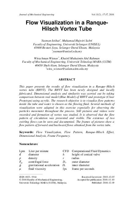 (PDF) Flow visualization in a ranque-hilsch vortex tube