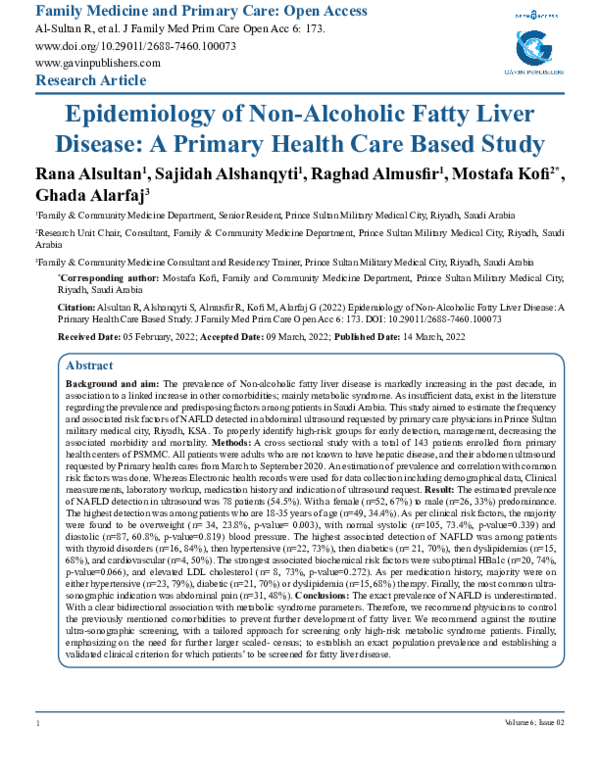 (PDF) Epidemiology of Non-Alcoholic Fatty Liver Disease: A Primary ...
