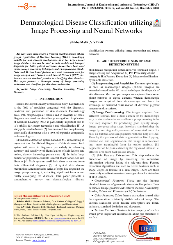 (PDF) Dermatological Disease Classification utilizing Image Processing and Neural Networks
