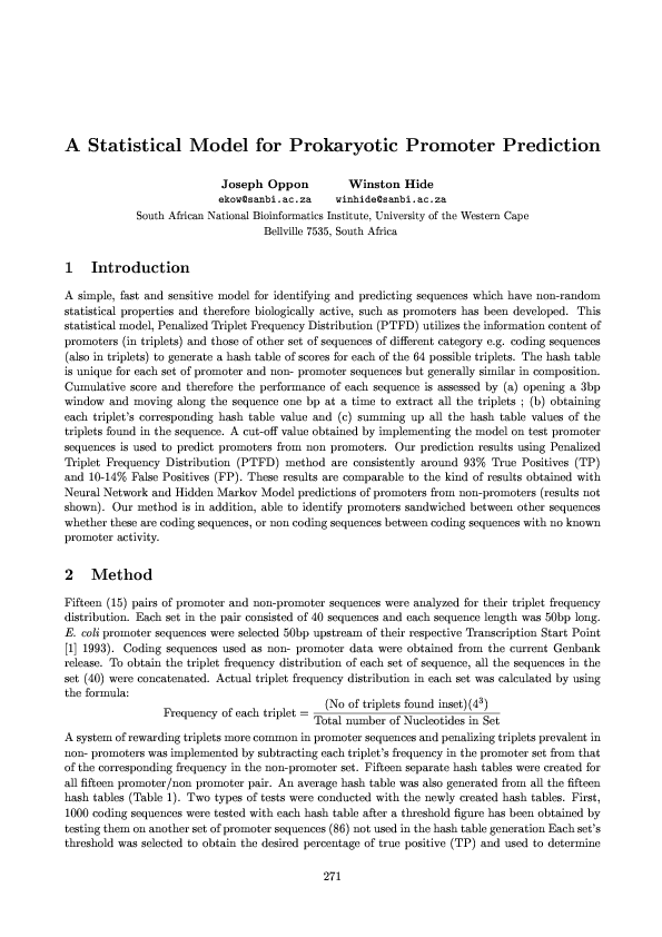 (PDF) A statistical model for prokaryotic promoter prediction