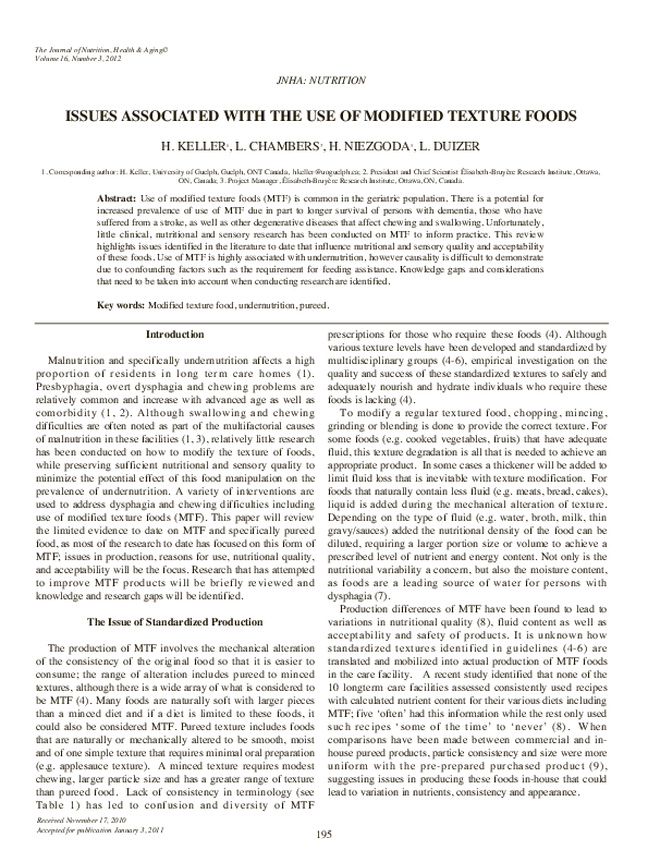 (PDF) Issues associated with the use of modified texture foods