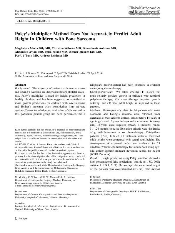 (PDF) Paley’s Multiplier Method Does Not Accurately Predict Adult ...