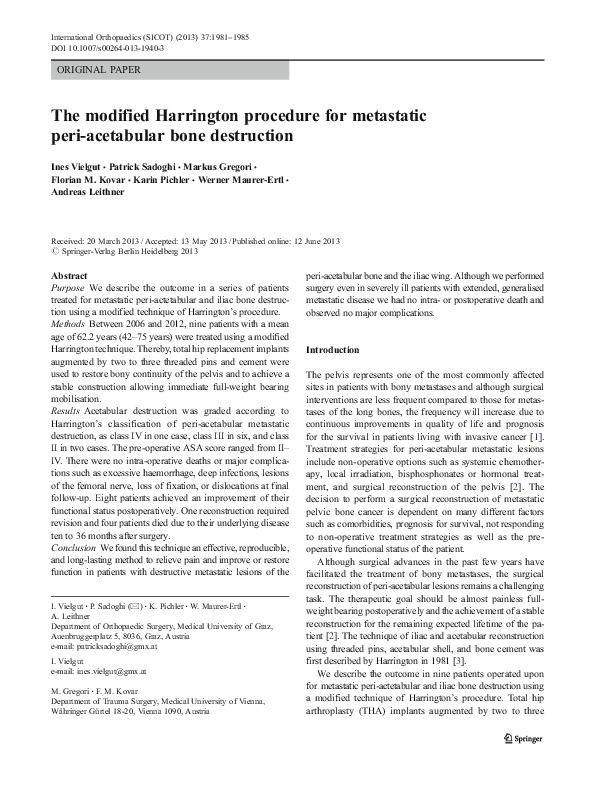 (PDF) The modified Harrington procedure for metastatic peri-acetabular ...