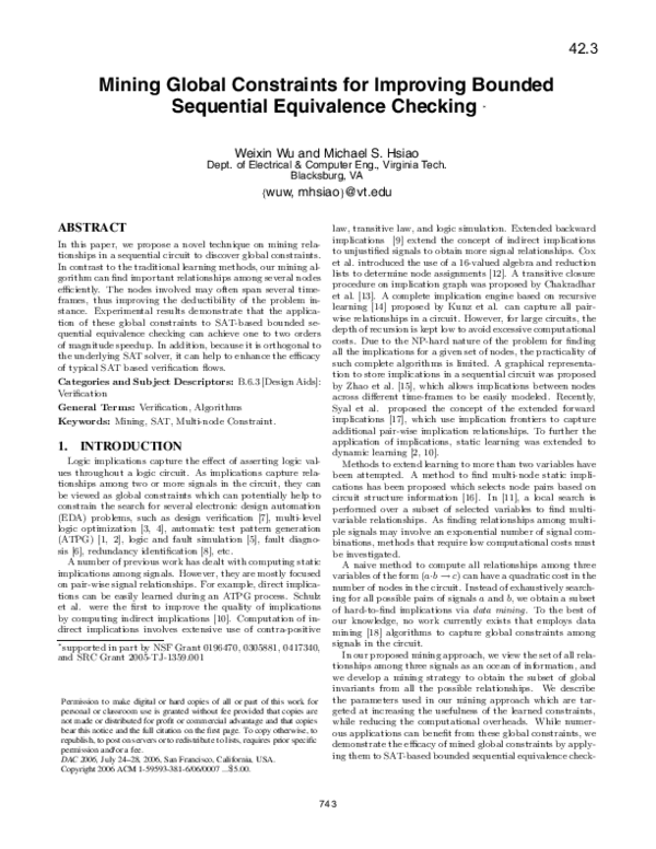 (PDF) Mining global constraints for improving bounded sequential equivalence checking | Michael ...