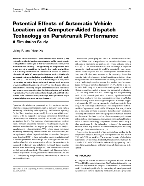 (PDF) Potential Effects of Automatic Vehicle Location and Computer ...