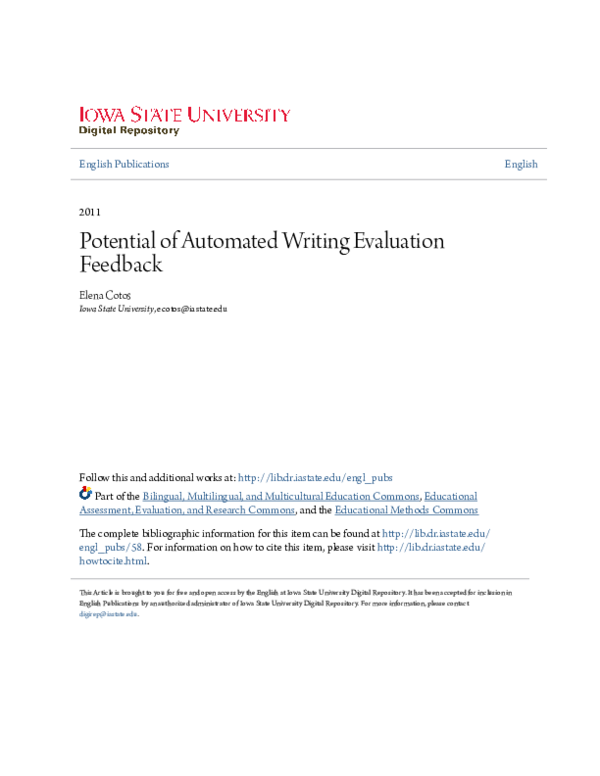 (PDF) Potential of Automated Writing Evaluation Feedback