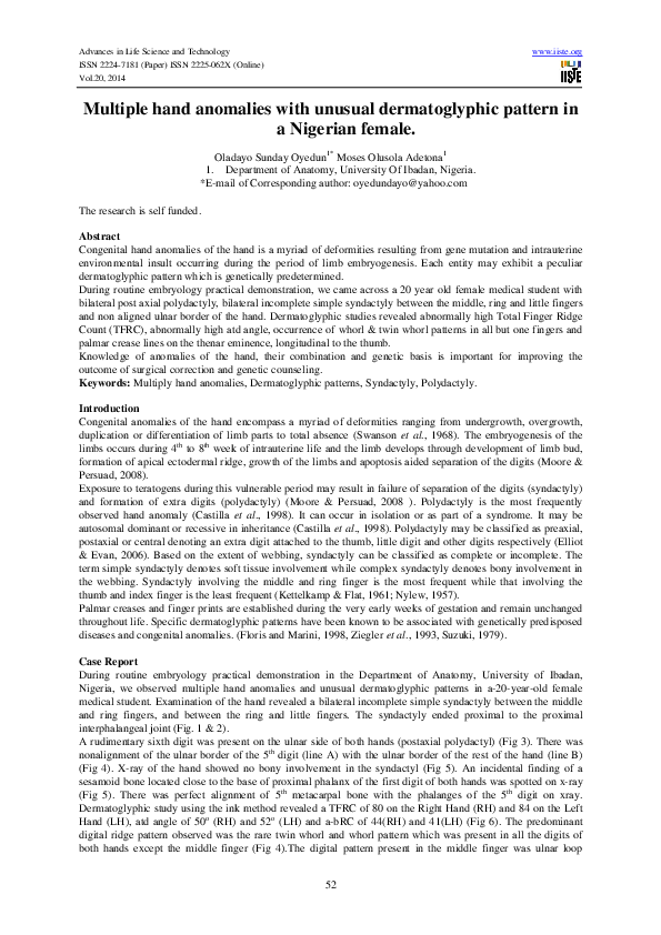 (PDF) Multiple hand anomalies with unusual dermatoglyphic pattern in a ...
