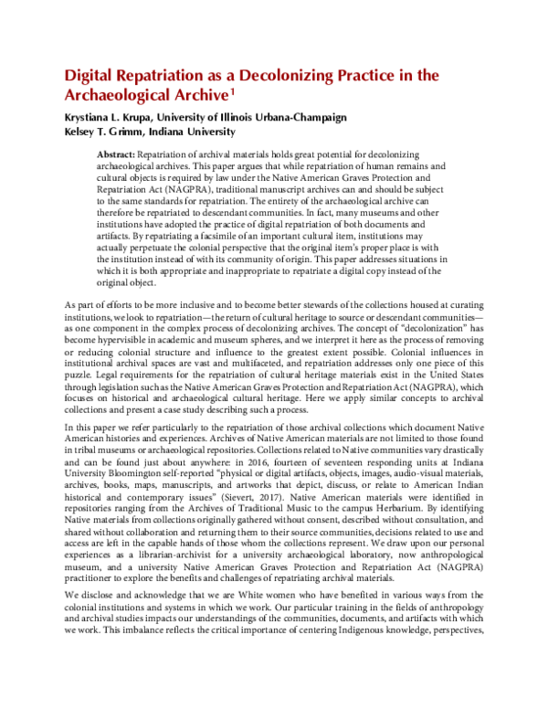 (PDF) Digital Repatriation as a Decolonizing Practice in the ...