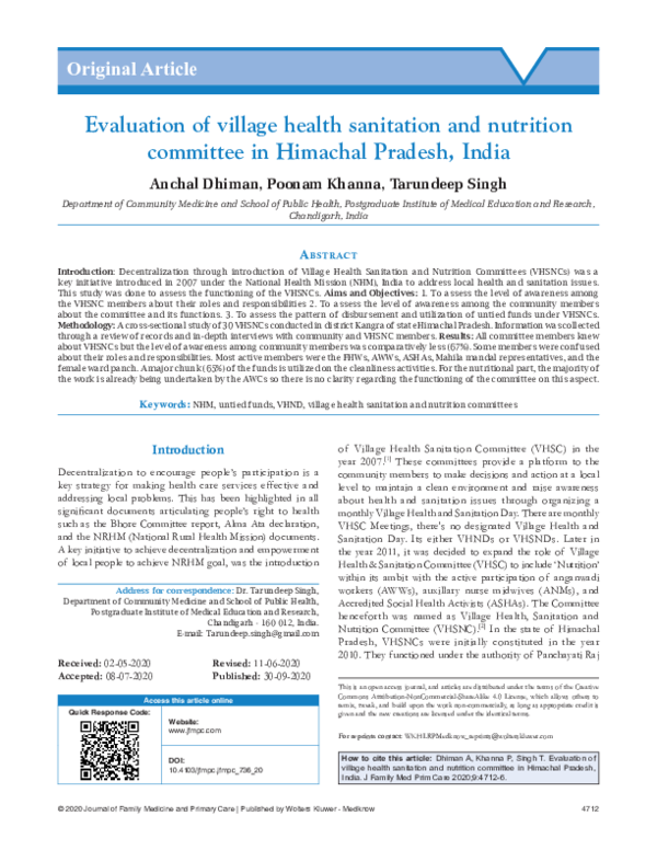 (PDF) Evaluation of village health sanitation and nutrition committee ...