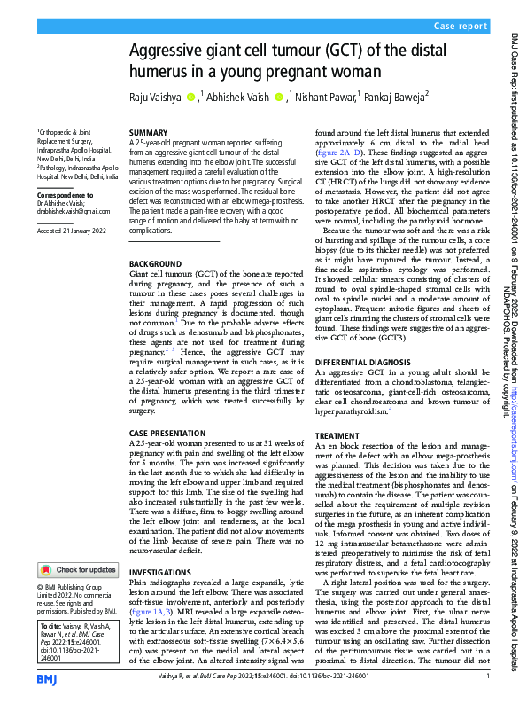(PDF) Aggressive giant cell tumour (GCT) of the distal humerus in a ...