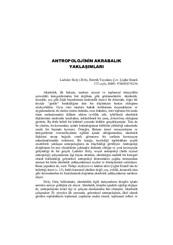 (PDF) Ladislav Holy-Antropolojinin Akrabalık Yaklaşımları