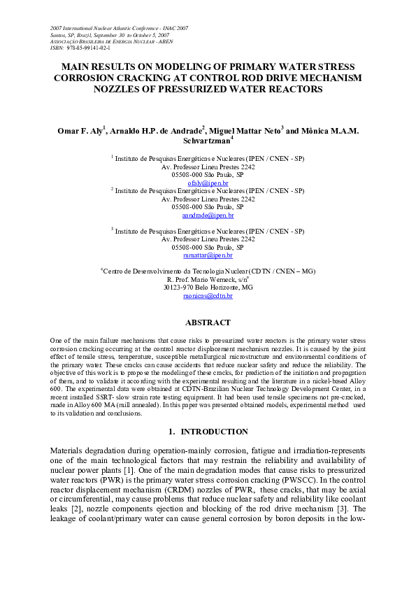 (PDF) Main Results on Modeling of Primary Water Stress Corrosion ...
