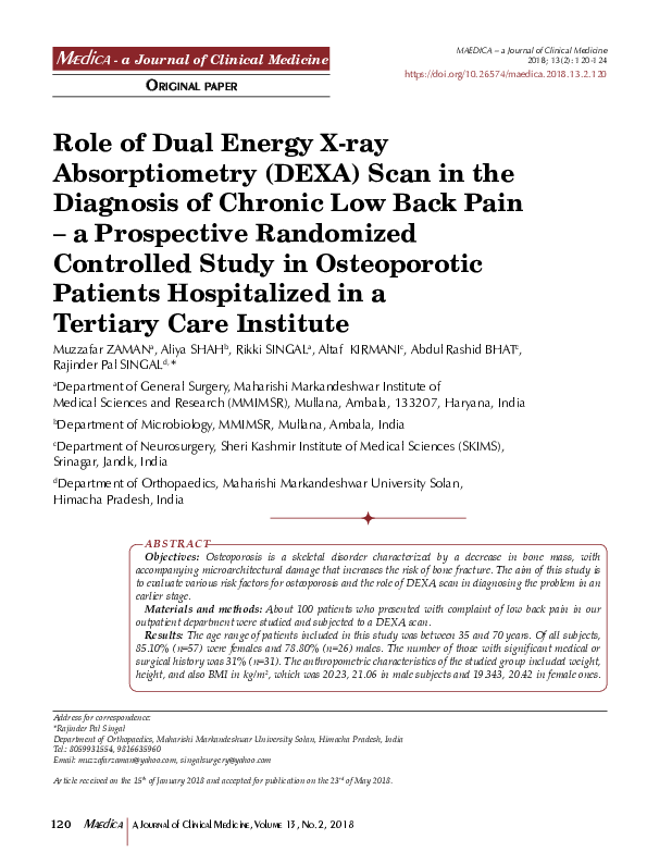 (PDF) Role of Dual Energy X-ray Absorptiometry (DEXA) Scan in the ...
